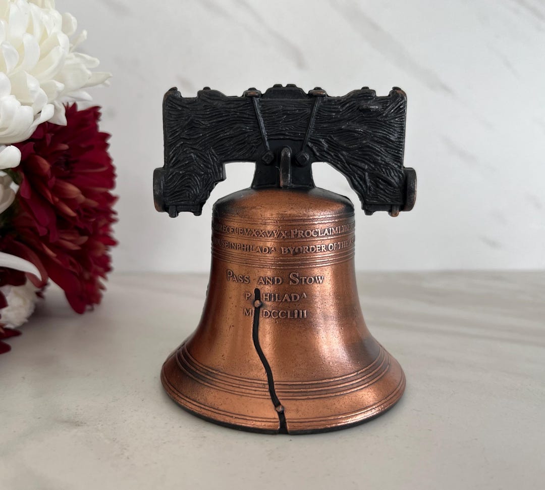 Brushed Cooper Metal Vintage Liberty Bell With Metal Ringer and Metal ...