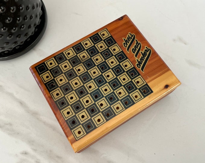 Vintage Miniature Checker and Chess Set. Cedar Box With Brass Clasp ...