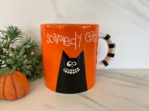 Spooky Scaredy Cat Black Cat Halloween Ghost Ceramic Coffee or - Etsy