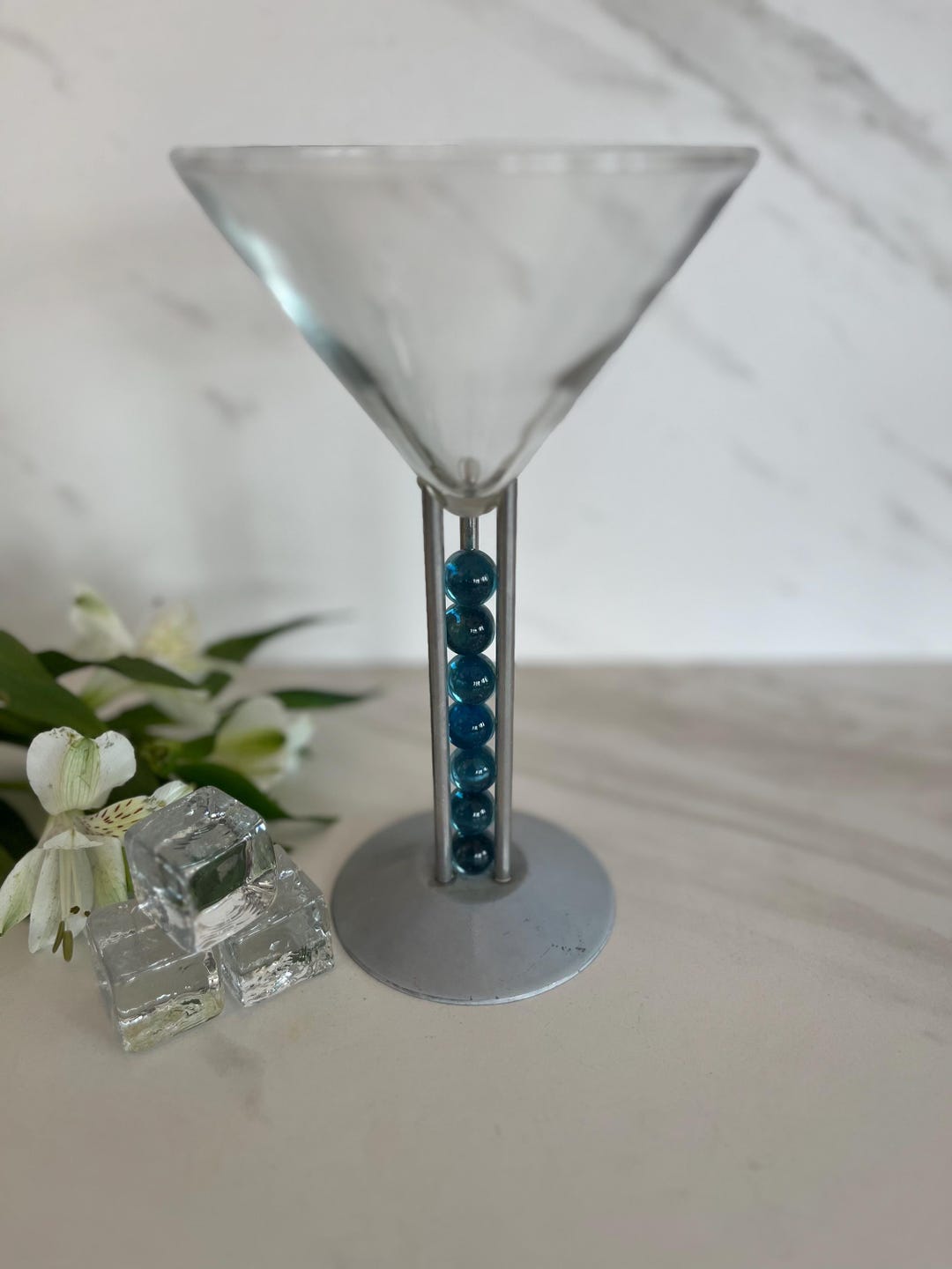 Vintage Bombay Sapphire Martini Glass Etched Crystal Cup With Blue ...