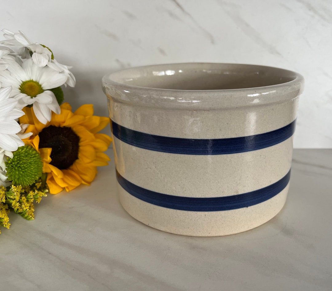 Vintage Blue Stoneware Salt Glazed Crock Ransbottom Robinson Pottery Co ...