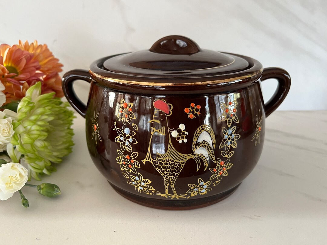 Authentic Farmhouse Red Ware Brown Betty Vintage Glazed Hand Painted ...
