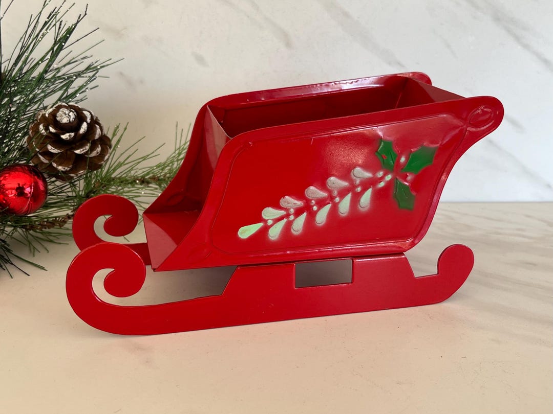 Vintage Red Metal Sled Cane Cane Holder or Candy Cane Dish or Doll ...
