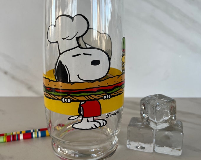 Vintage Snoopy and Woodstock Sub Sandwich and Spaghetti Drinking Glass ...