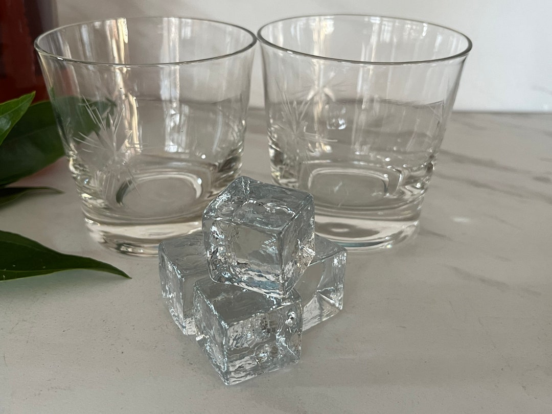 Vintage Mid Century Modern Lowball Whiskey Rocks Glasses. Etched Atomic ...