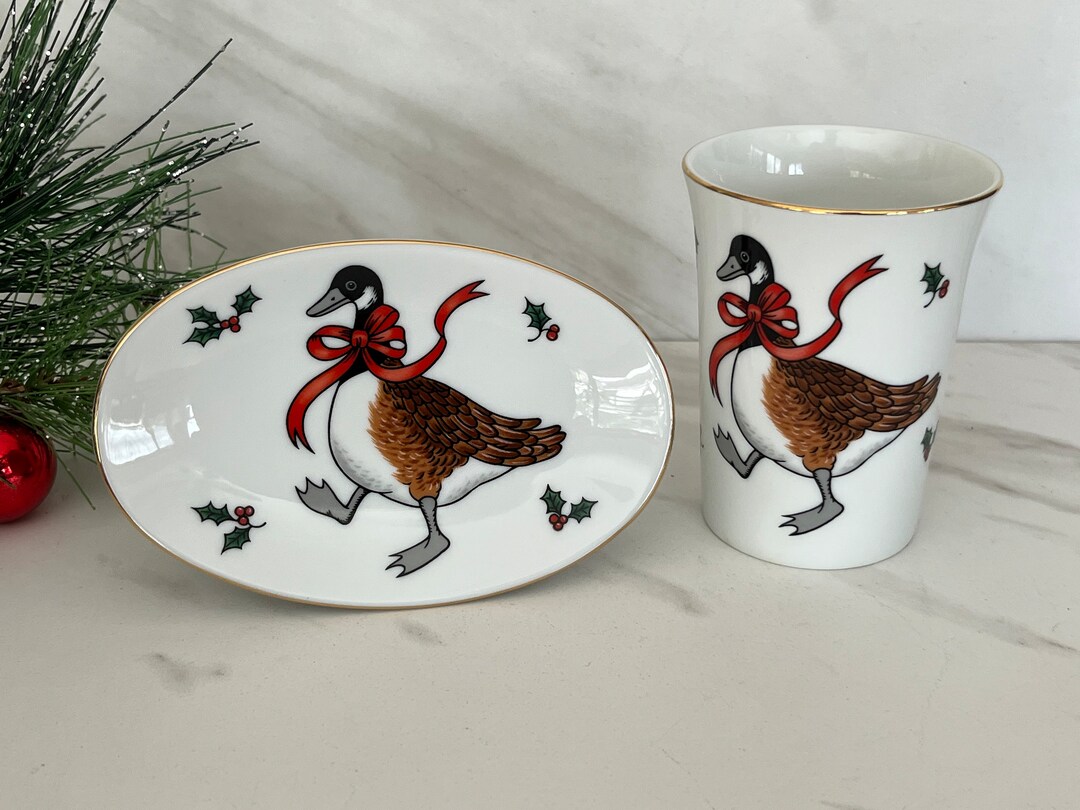 Christmas Vintage Soap Dish and Cup. Christmas Goose Design. Original ...