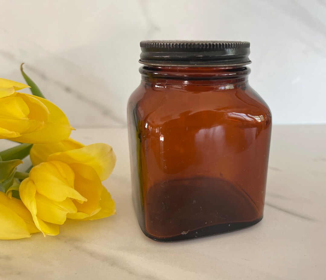 Duraglas Vintage Brown Amber Glass Apothecary Ointment Jar With Metal ...