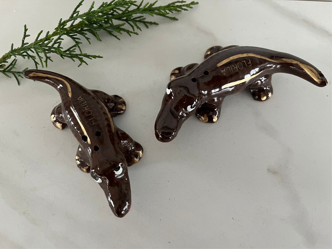 Alligator Salt and Pepper Shakers Florida Souvenir Vintage Redware Clay ...