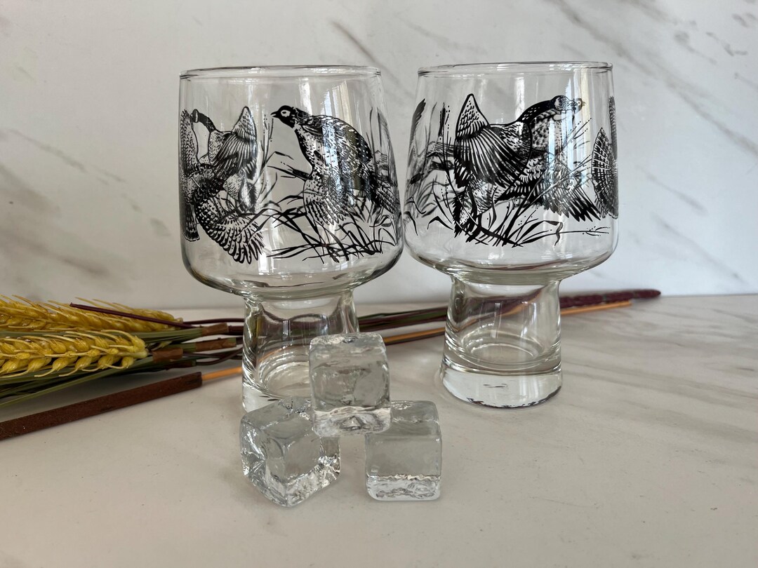 Rare Mid Century Ned Smith Wild Fowl Sportsman Whiskey Tumblers or ...