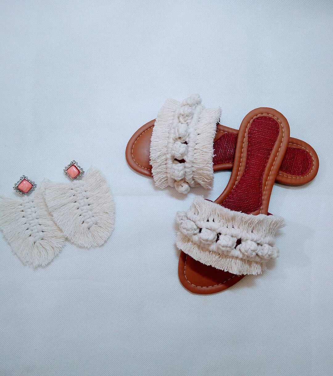 Bege Color Macrame Slippers Summer Slipper Handmade Macramé Sandals ...