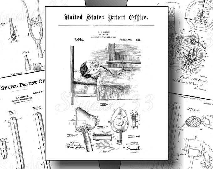 5 Medical Patent Drawings; A Rare Group of 5 Vintage Medical Related ...