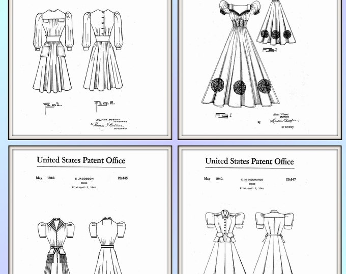 Womens Dress Patents From the 1940s - Downloadable Set of 4 Dress ...