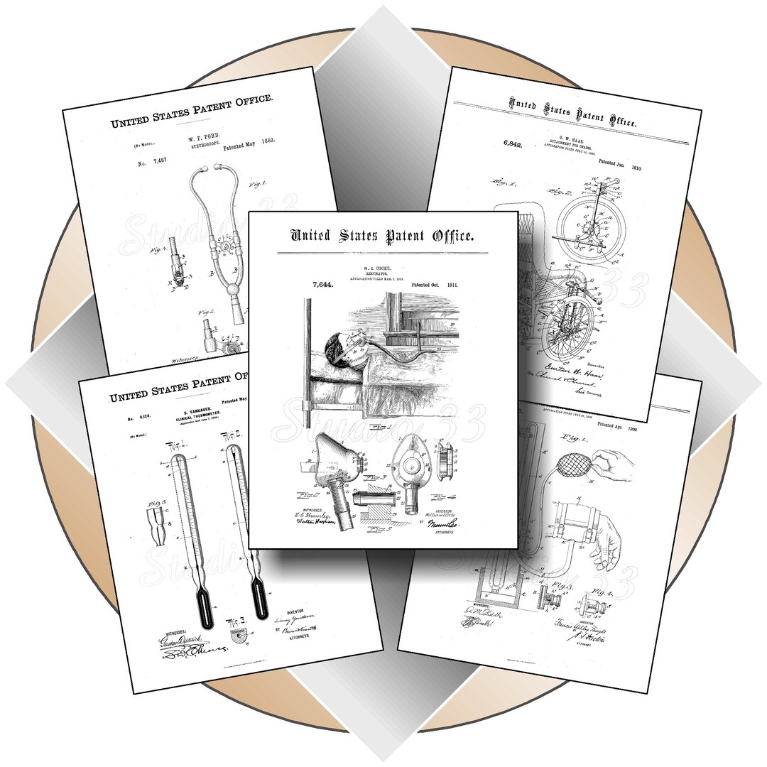 5 Medical Patent Drawings A Rare Group of 5 Vintage Medical Related ...