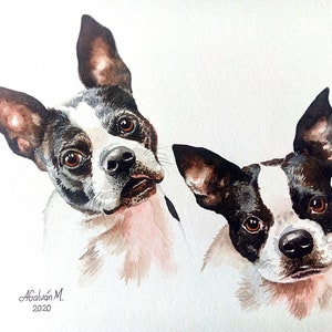 2 PETS PORTRAIT, Multiple Pet Portrait, Portrait From Photo, Custom Dog ...