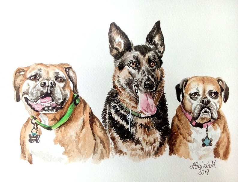 2 PETS PORTRAIT Multiple Pet Portrait Portrait From Photo - Etsy