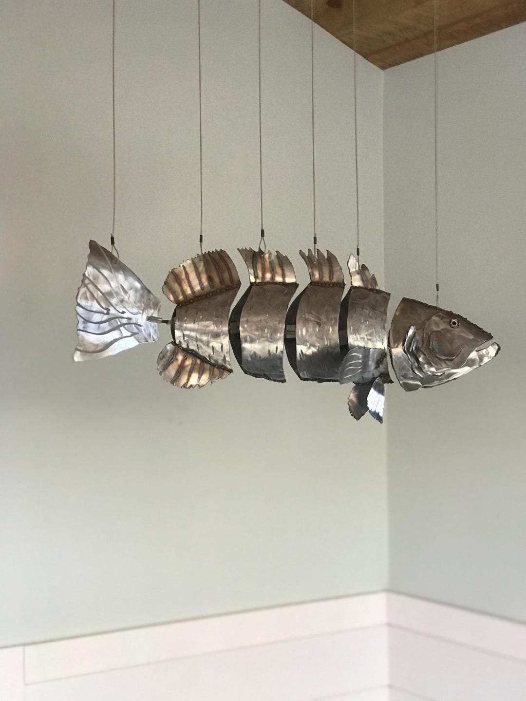 Grouper Fish Mobile, Stainless Steel Sculpture, Kinetic Metal Fish Art ...