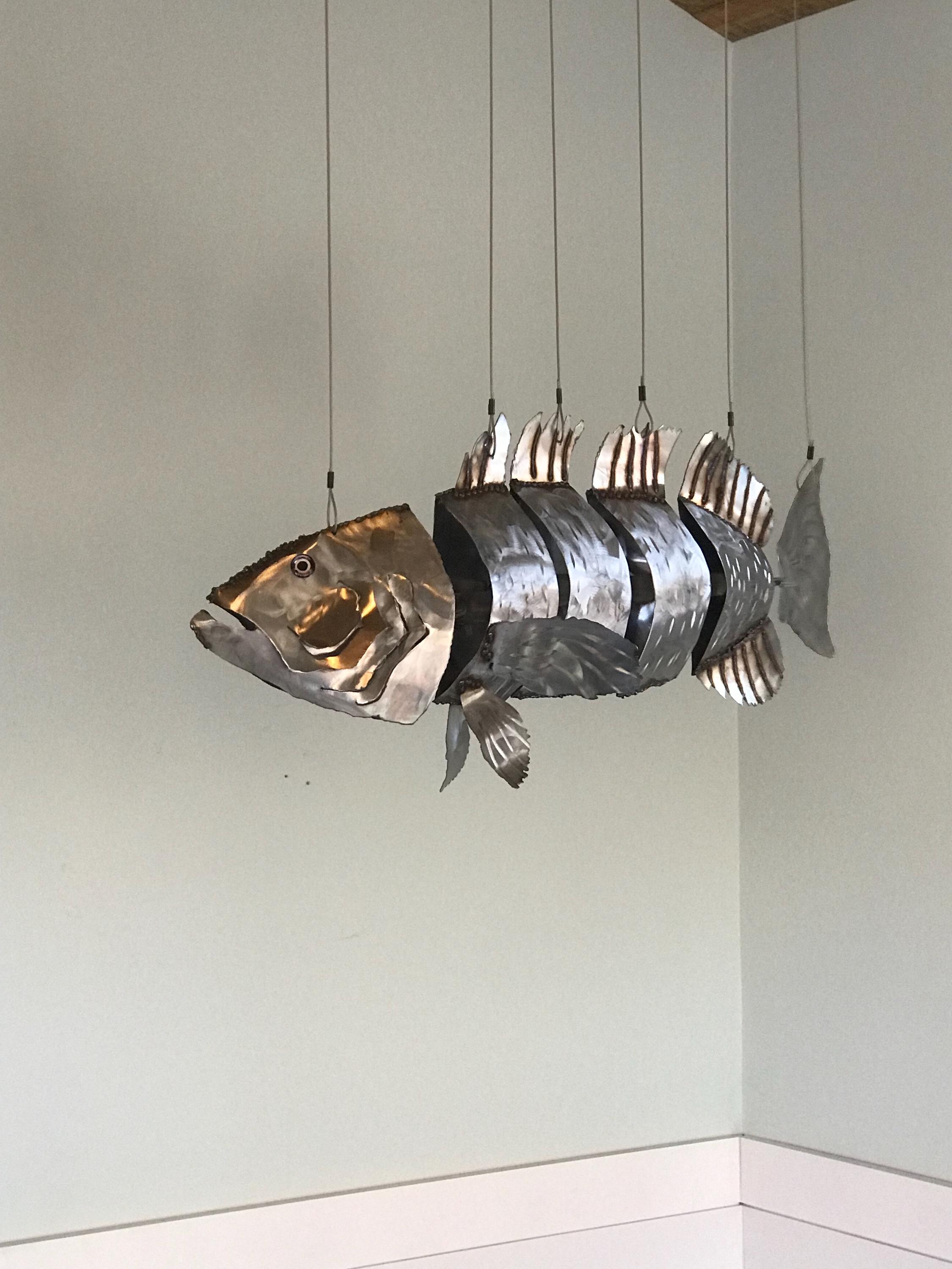 Grouper Fish Mobile, Stainless Steel Sculpture, Kinetic Metal Fish Art ...