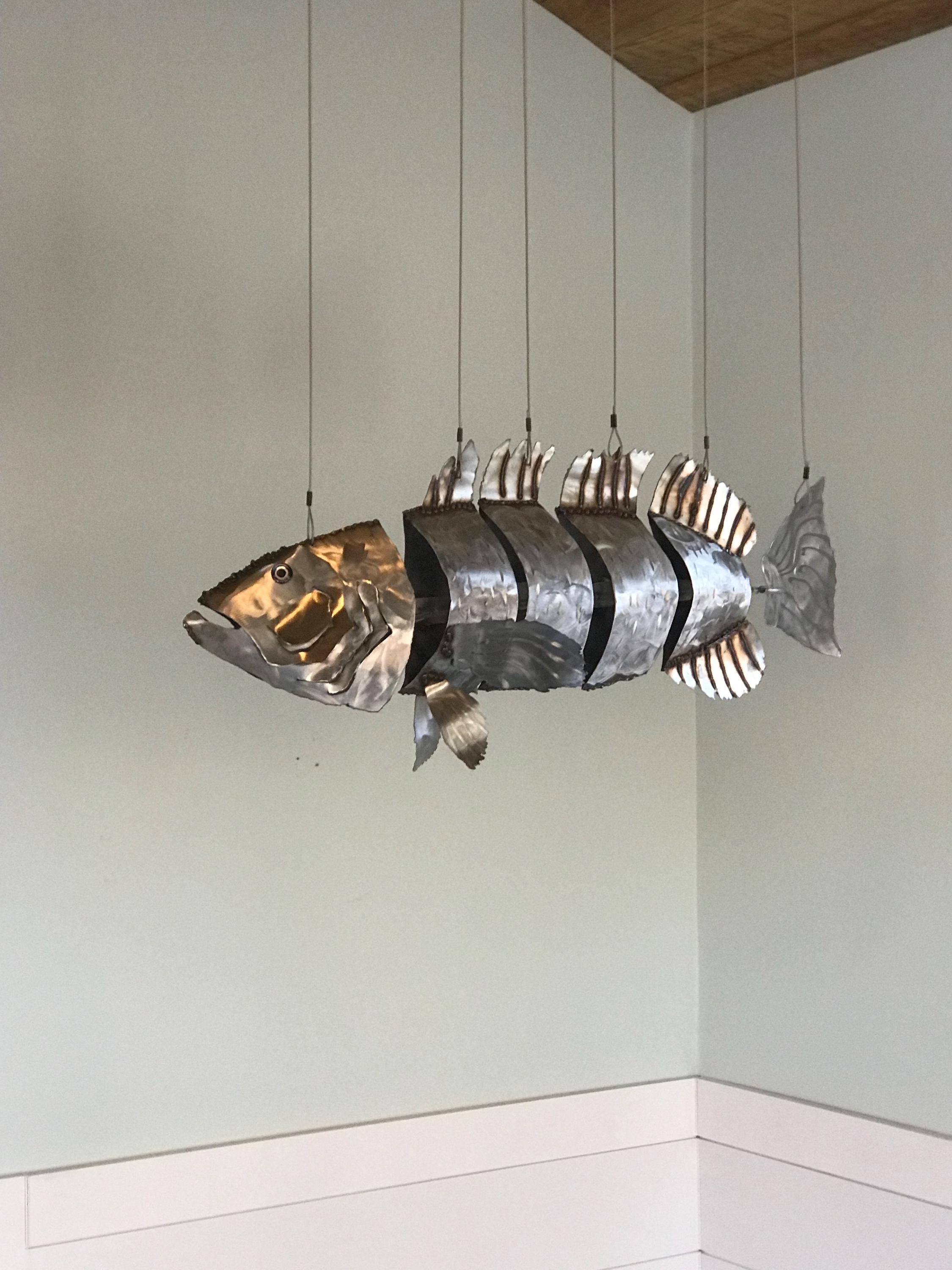 Grouper Fish Mobile, Stainless Steel Sculpture, Kinetic Metal Fish Art ...