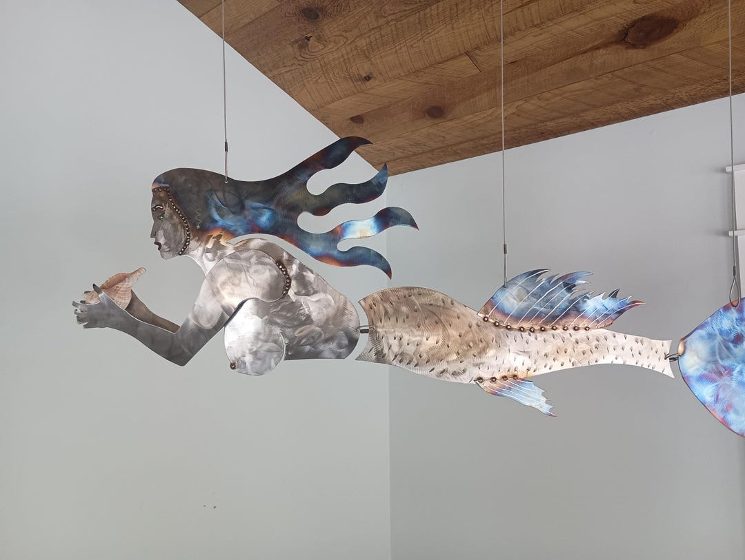 Mermaid With Conch Seashell, Mobile Kinetic Sculpture, Ocean Art, Siren ...