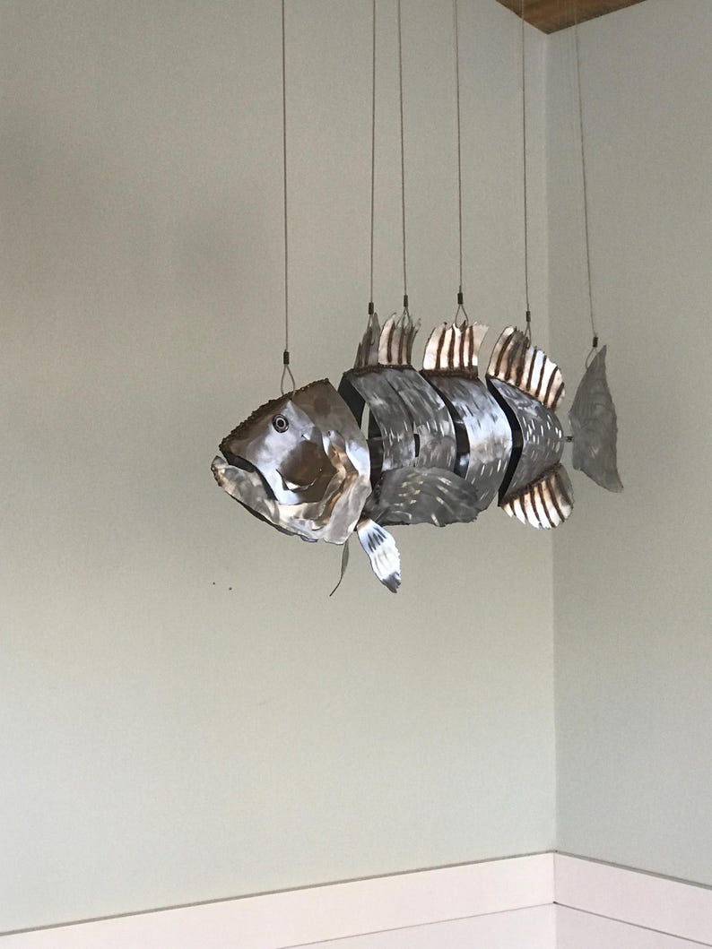 Grouper Fish Mobile, Stainless Steel Sculpture, Kinetic Metal Fish Art ...