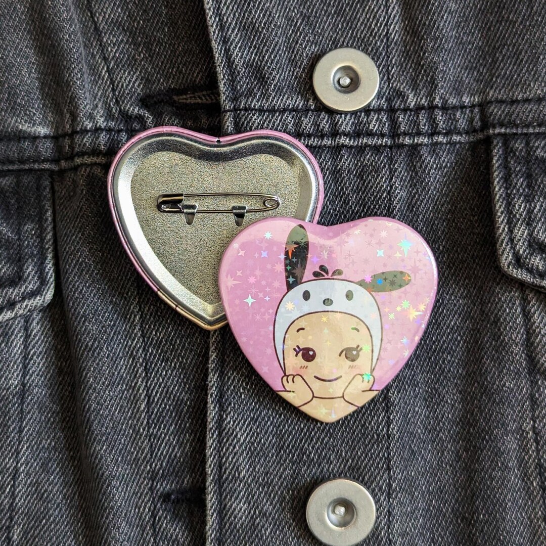 Kawaii Pocha Dog Baby Sparkle Heart Button - Etsy
