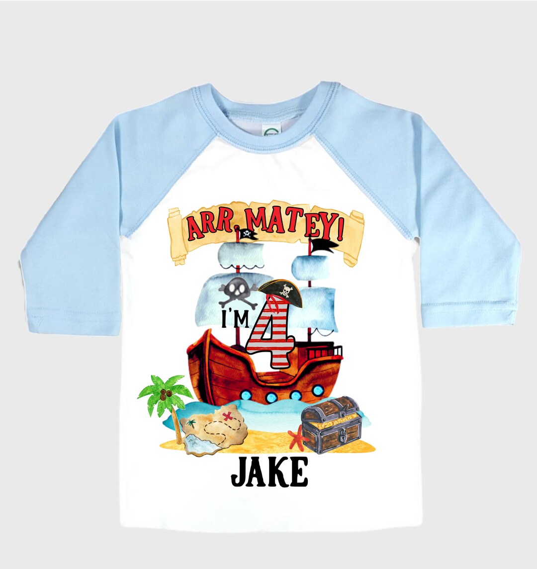 Personalized Pirate Ship FOUR Raglan Pirate Ship Theme Birthday Shirt ...