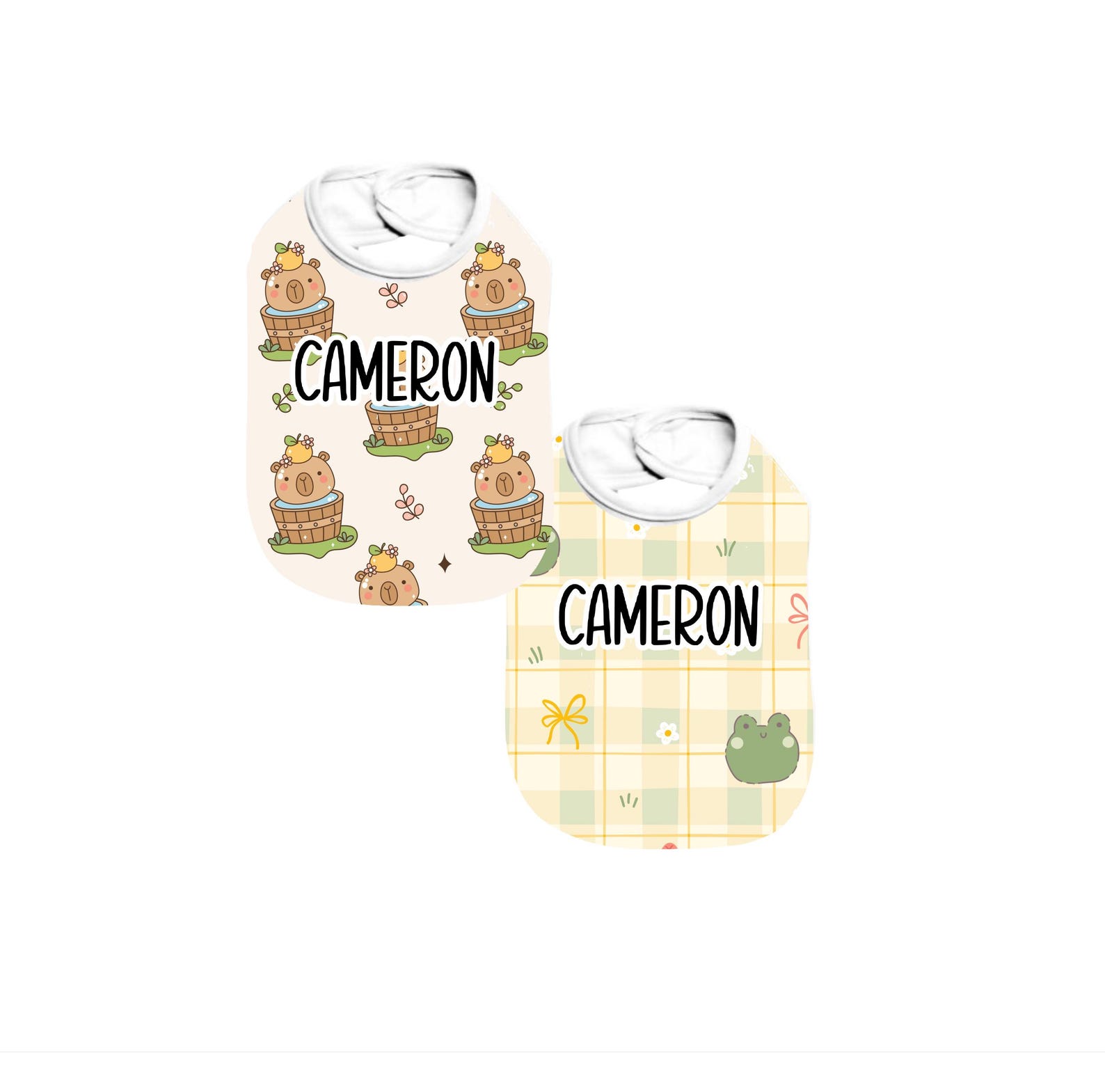 Personalized Capybara and Kawaii Style Frog Bib Set . Baby Shower Gift ...