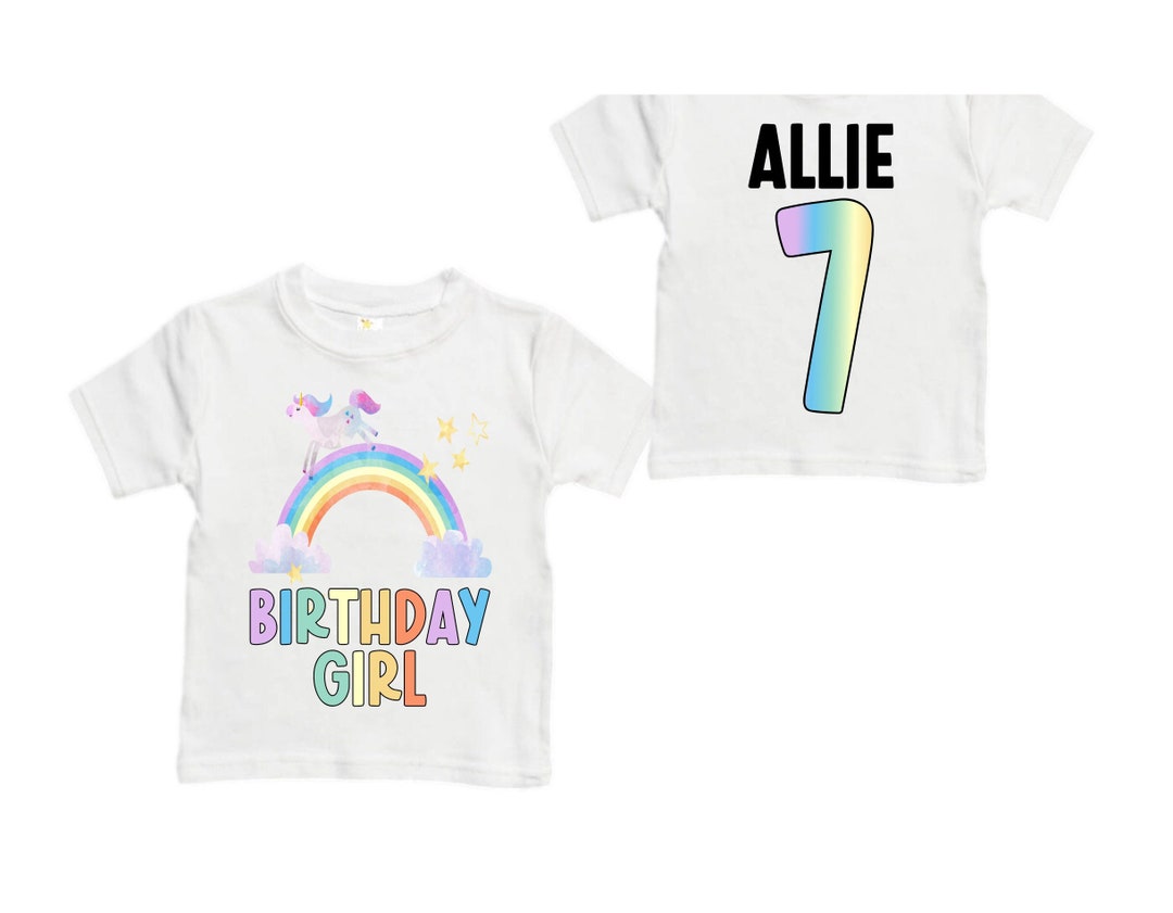 Personalized Rainbow SEVEN Birthday Girl Shirt. Cake Smash Short Sleeve ...