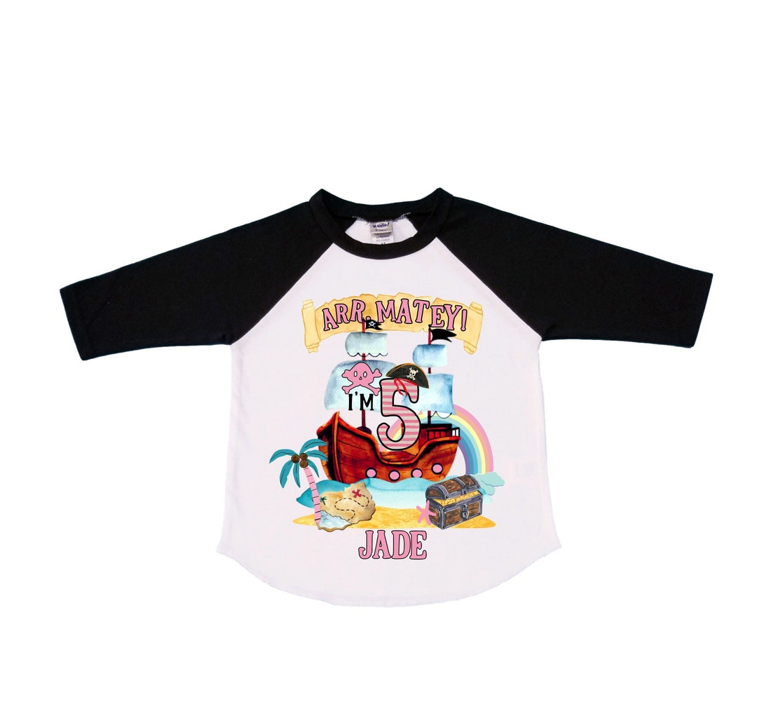 Personalized Pirate Rainbow FIVE Birthday Girl Shirt. Ahoy Matey, Arrgh ...