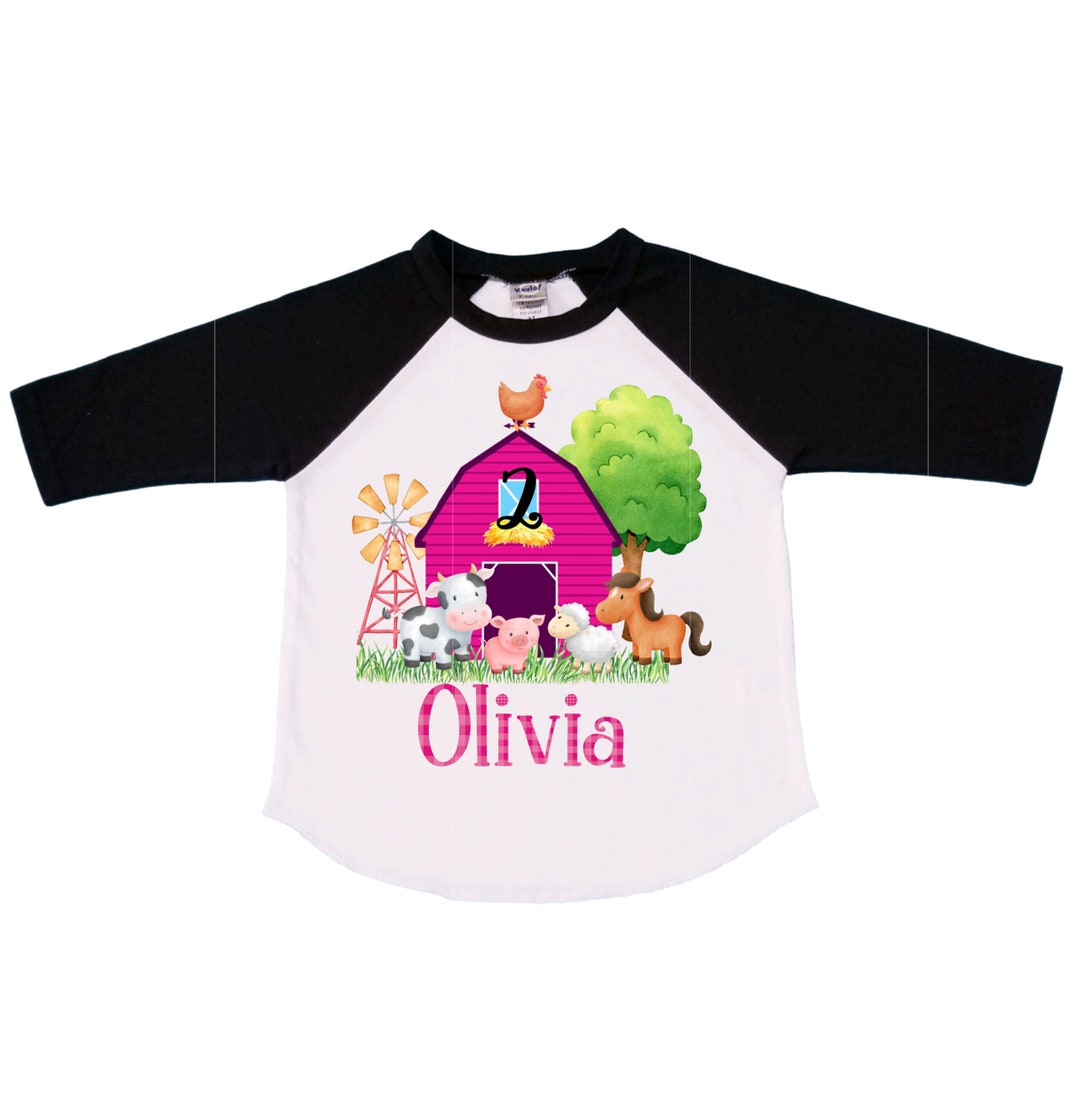 Personalized Barn Farm Animal Theme Birthday Shirt. Two Birthday. Girls ...