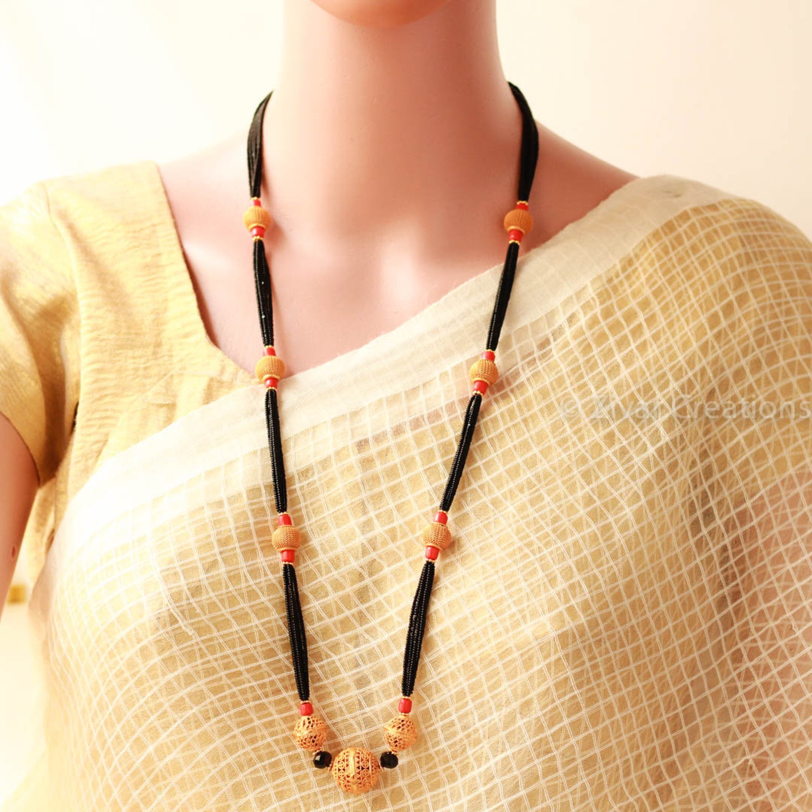 Jali Ball Coral Handcrafted Mangalsutra Long Mangalsutra - Etsy