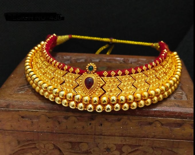 Traditional Gold Plated Vajratik, Indian Jewellery, Marathi Necklace ...