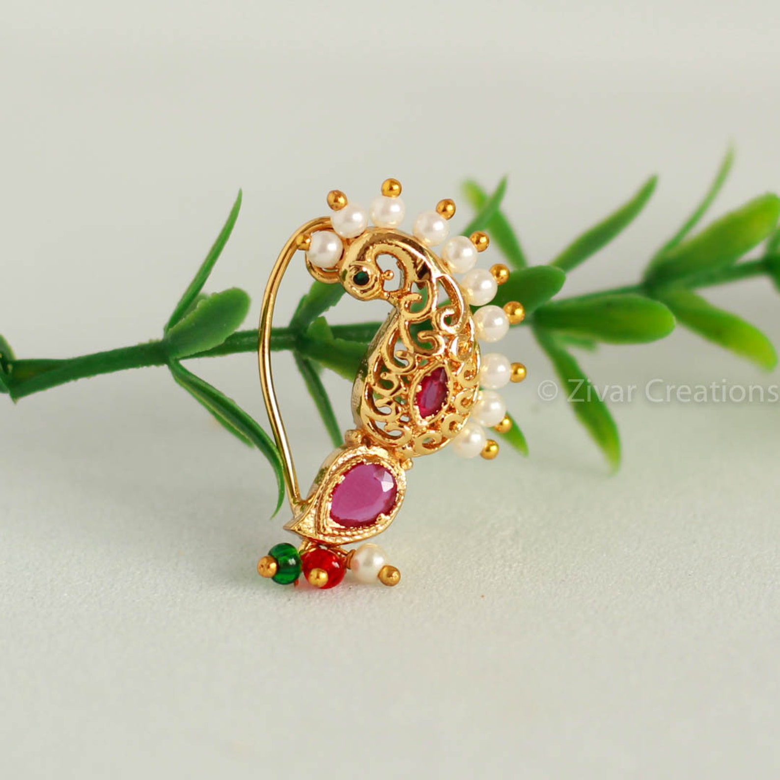 Peacock Nath With Red Stones Peacock Red Stones Nath Nath - Etsy