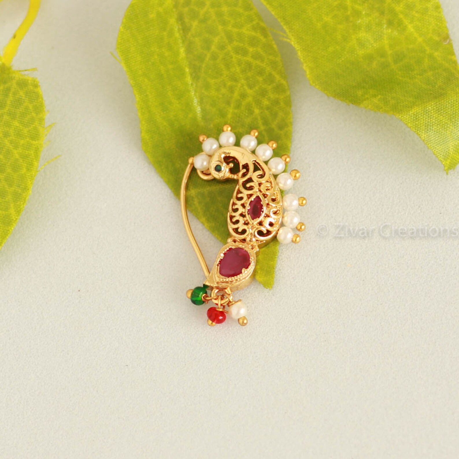 Peacock Nath With Red Stones Peacock Red Stones Nath Nath - Etsy