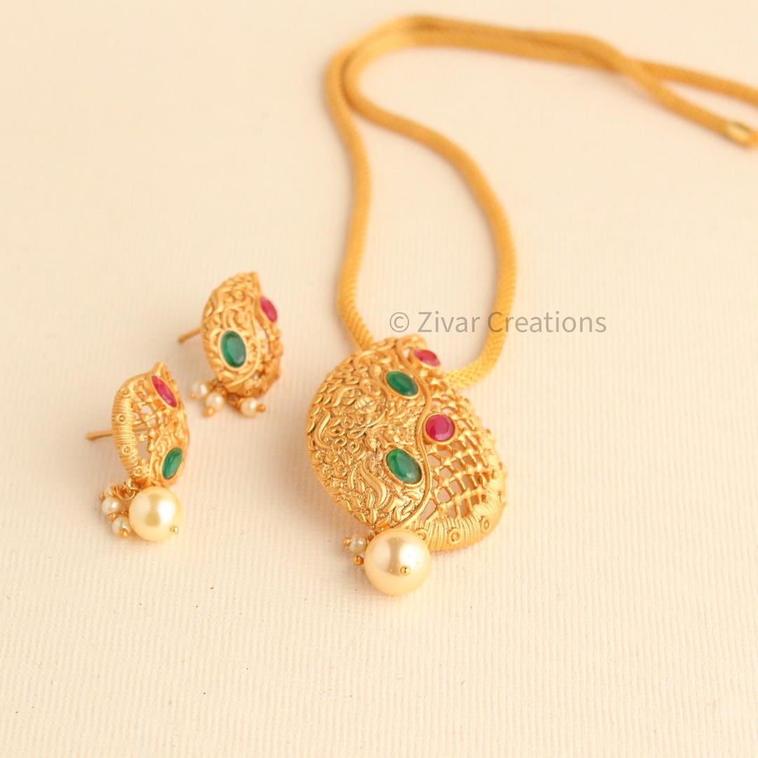 Indian Koi-rye Shape Gold Plated Pendant Set, Short Necklace, Pendant ...