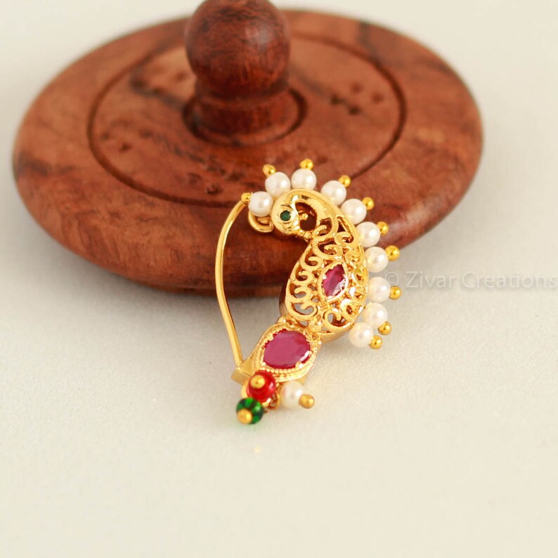 Peacock Nath With Red Stones Peacock Red Stones Nath Nath - Etsy