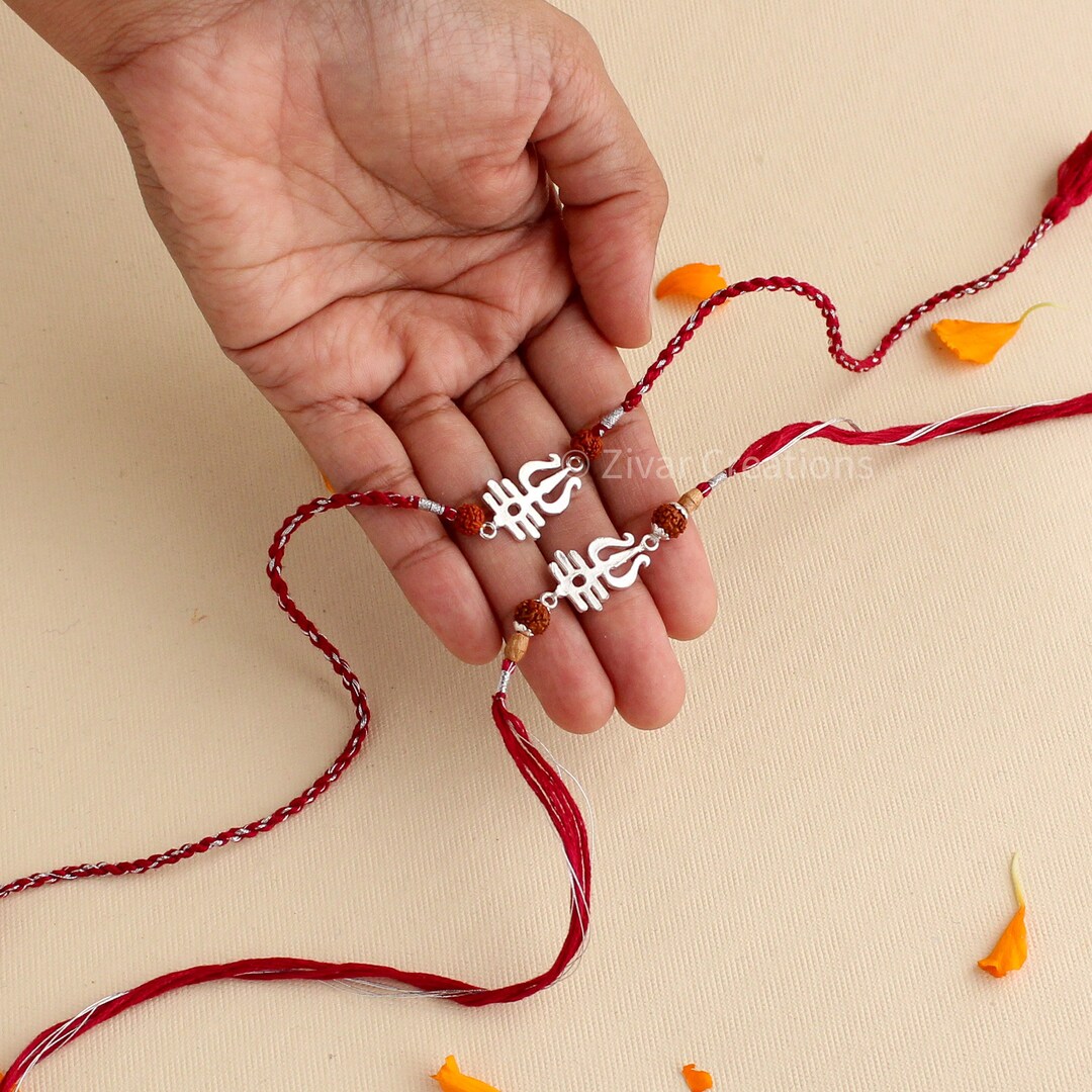 Trishul Design 925 Silver Handmade Rakhi, Trishul Rudraksha Rakhi ...