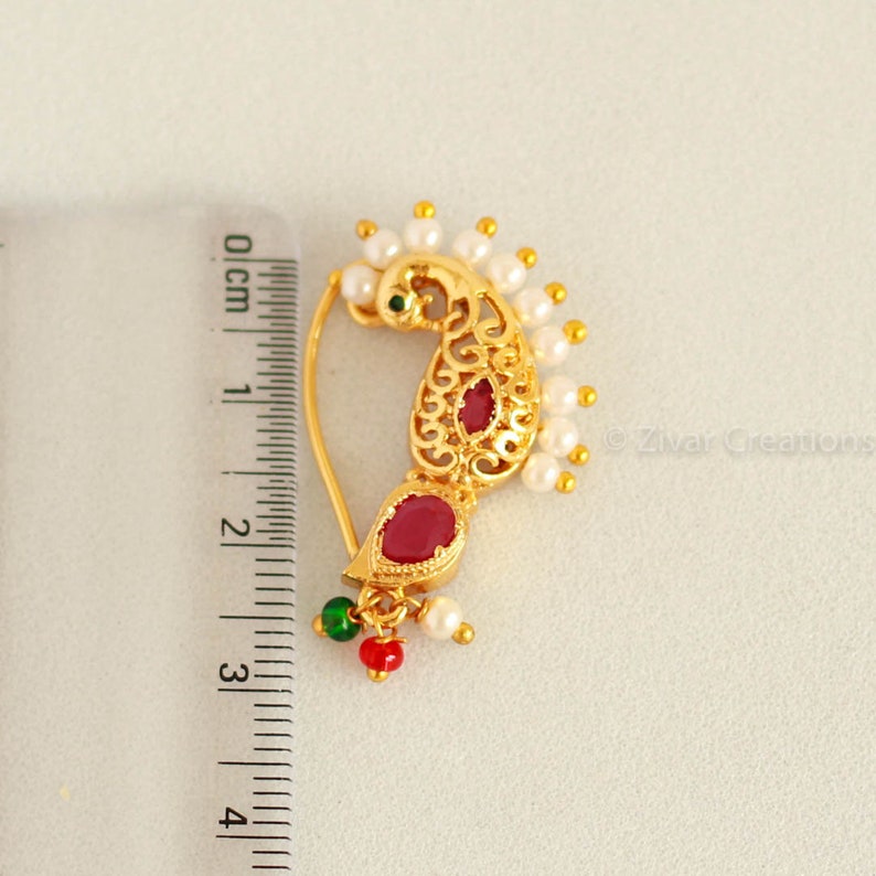 Peacock Nath With Red Stones Peacock Red Stones Nath Nath - Etsy