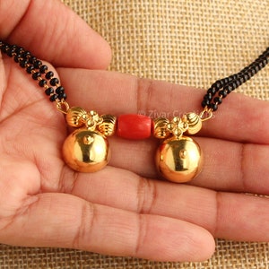 Gold-plated Vati Mangalsutra: Coral Nallapusalu Thali, 28 Inch - Etsy