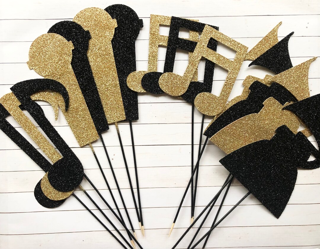 Singing Centerpiece Sticks for Music Party, Music Notes and Microphone ...