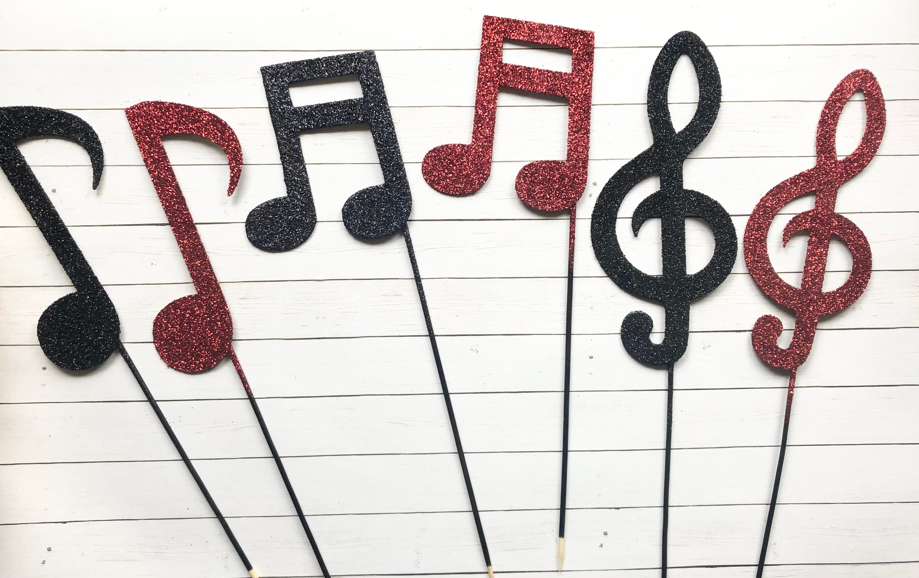 Music note centerpiece sticks for music party Black and red | Etsy