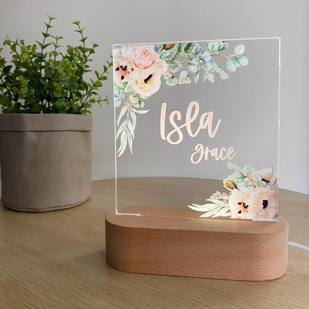 Personalised BLUSH ROSE Night Light Kids Printed Night Light ...