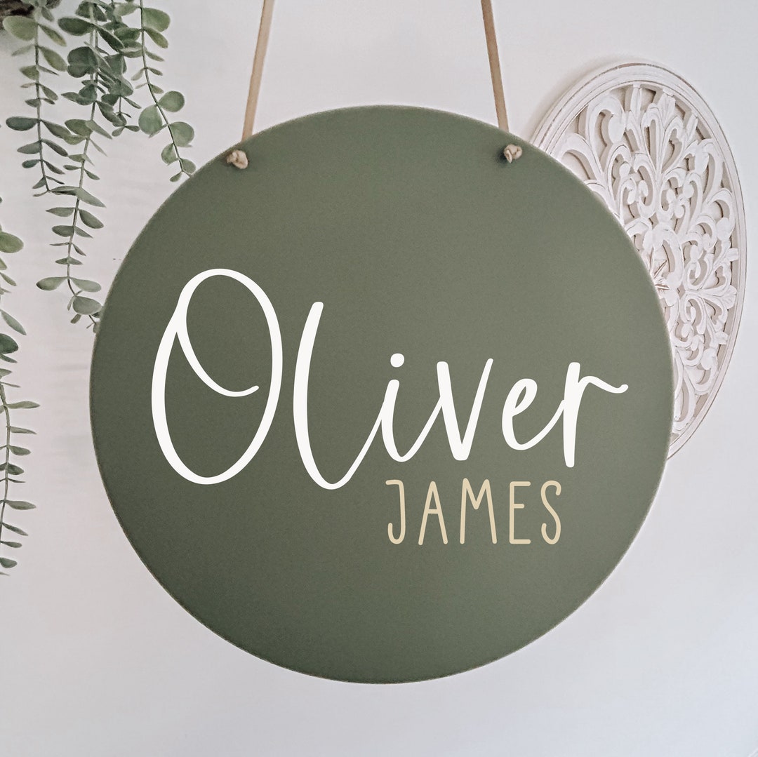30cm OLIVE Round Personalised Name Signs Boho Name Plaque Custom Round ...
