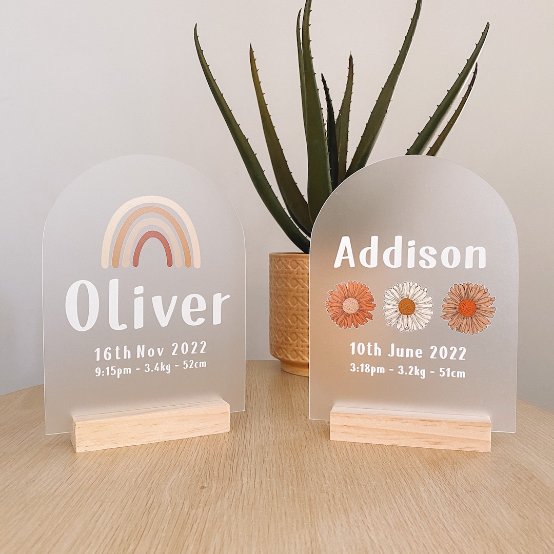 New Baby Gift | Personalised BIRTH Details Plaque | BOHO Birth ...