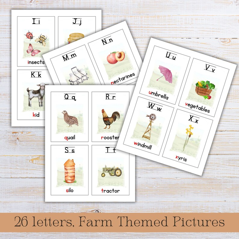 PDF Alphabet Flashcards, Farm Themed ABC Cards, ABC Booklet, Beginning ...