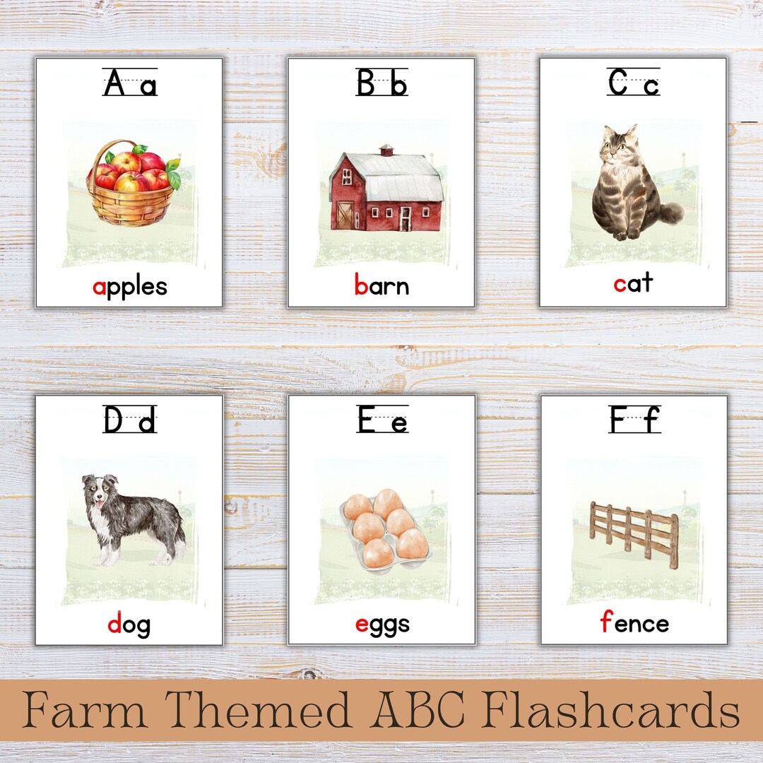 PDF Alphabet Flashcards, Farm Themed ABC Cards, ABC Booklet, Beginning ...