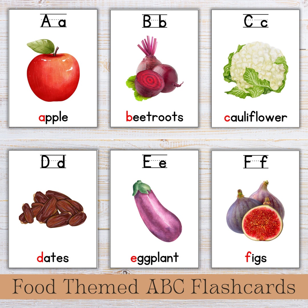 PDF Alphabet Flashcards, Healty Food Themed ABC Cards, ABC Booklet ...