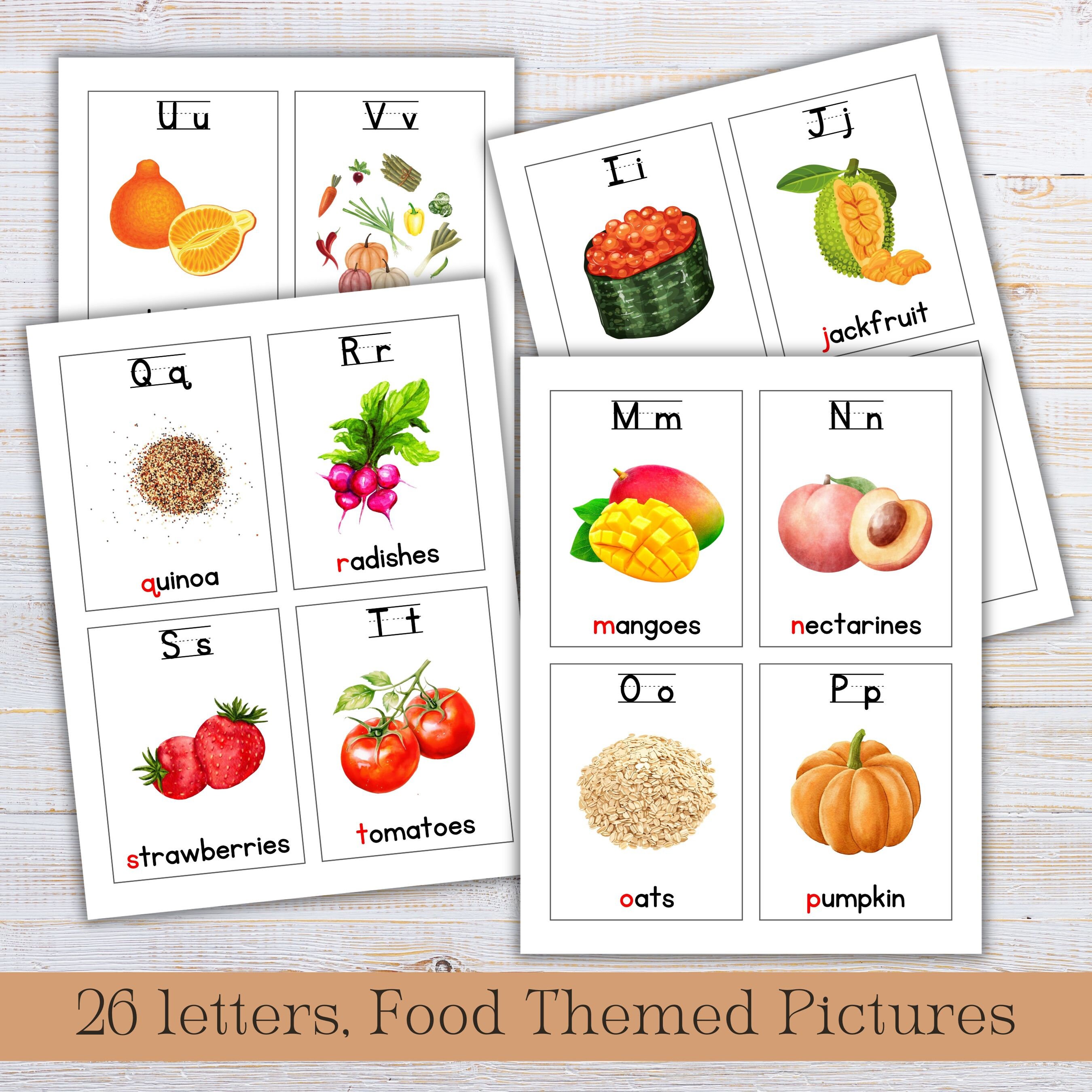 PDF Alphabet Flashcards, Healty Food Themed ABC Cards, ABC Booklet ...
