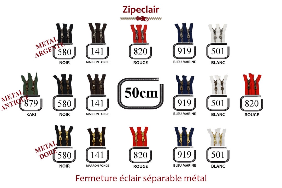 YKK 50 Cm Separable Metal Zipper, Available Colors: Black, White, Blue ...