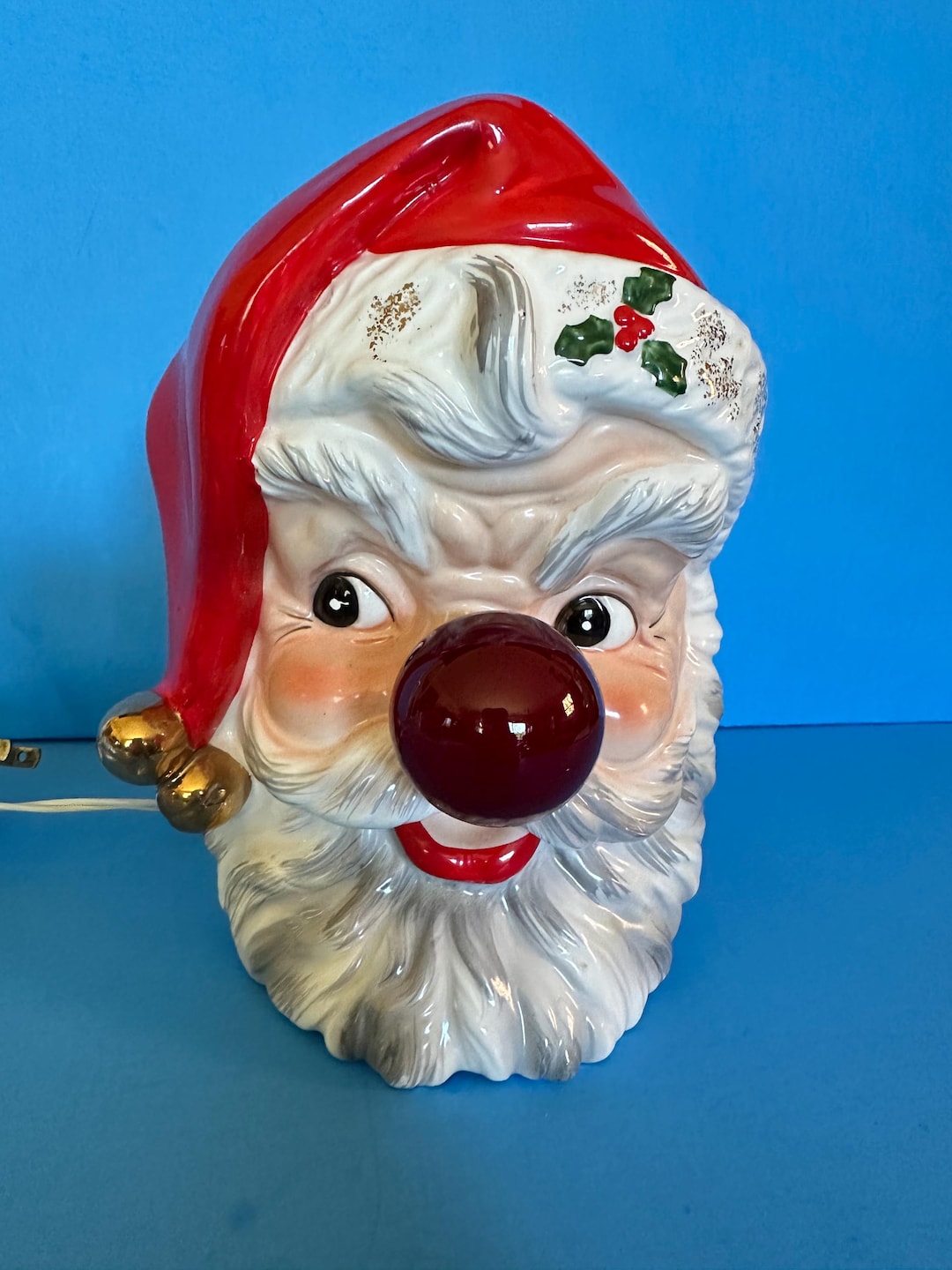Vintage Relpo Samson Lighted Santa Face Christmas Japan Planter ...